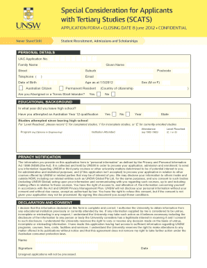 Fillable Online Special Consideration for Applicants with Tertiary ...