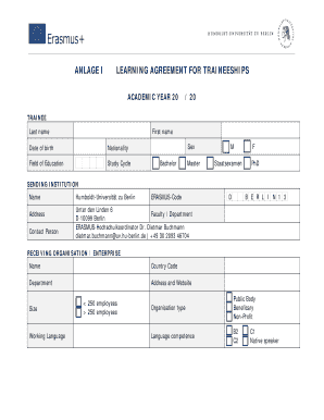 Fillable Online international hu-berlin ANLAGE I LEARNING AGREEMENT FOR ...