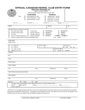 OFFICIAL CANADIAN KENNEL CLUB ENTRY FORM Club... - Fill and Sign ...