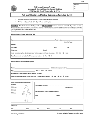 Fillable Online Tick Identification and Testing Submission Form pg. 1 ...