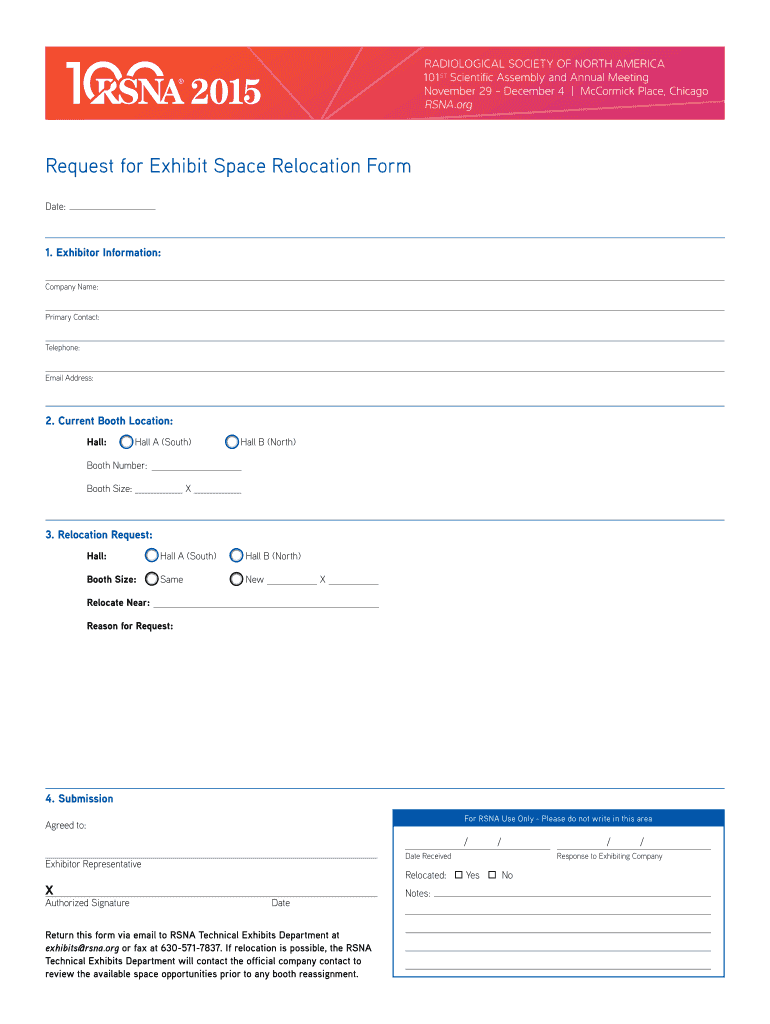 Fillable Online rsna Request for Exhibit Space Relocation Form Fax Email Print - pdfFiller