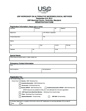 Fillable Online usp 2014 Microbiology ON-SITE registration form Fax ...