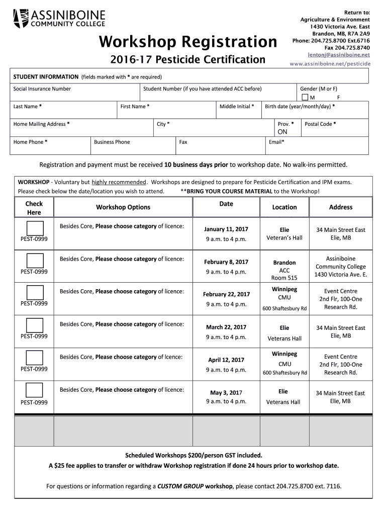 Fillable Online assiniboine Return to : Agriculture & Environment Workshop... Fax Email Print ...