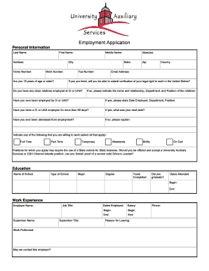 Fillable Online uas csuci UAS Employment Application (non-student) - University Glen Corp ...