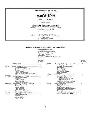 Fillable Online AMWINS OACM Personal Auto Policy with State ...