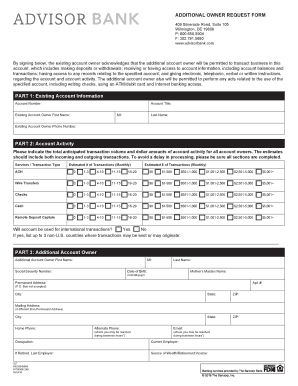Fillable Online Additional Owner Form - Advisor Bank Fax Email Print - pdfFiller