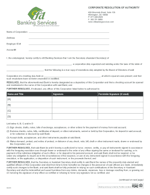 Fillable Online corporate resolution of authority - cfd Banking ...