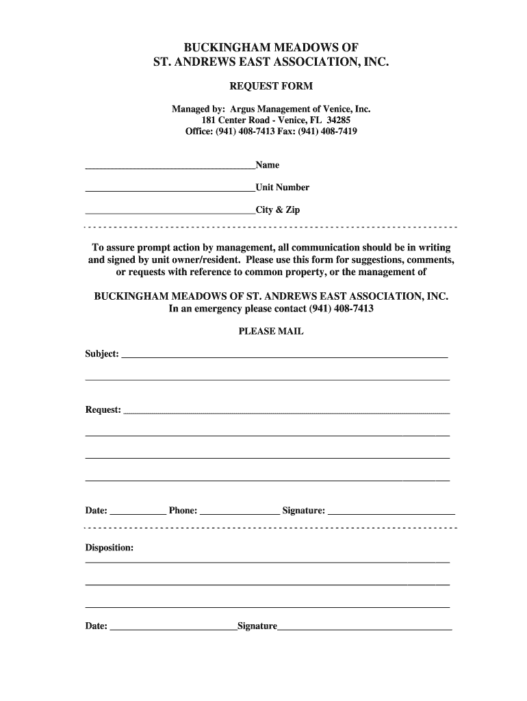 Fillable Online General Request Form - argusvenice.com Fax Email Print ...