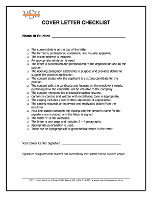 Fillable Online vsu COVER LETTER CHECKLIST - Virginia State University ...