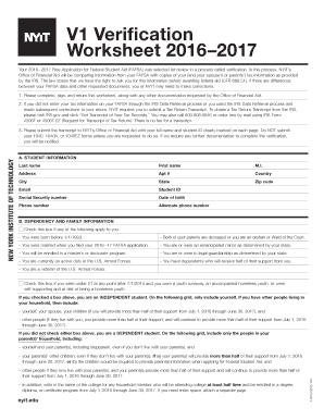 Fillable Online V1 Verification Worksheet 2016 2017 Fax Email Print ...