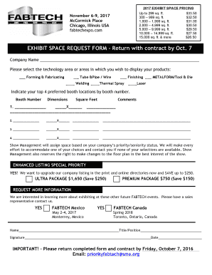 Fillable Online EXHIBIT SPACE REQUEST FORM - Return with contract by ...