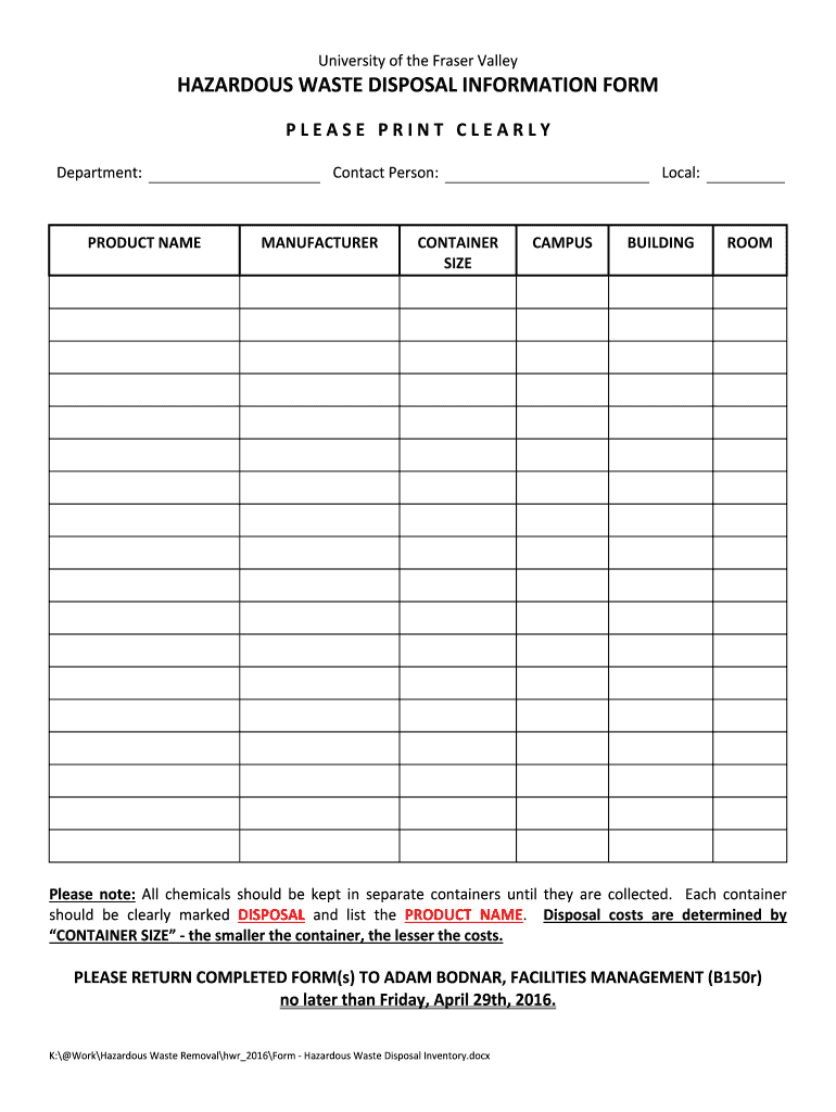Fillable Online Form - Hazardous Waste Disposal Inventory.docx Fax ...