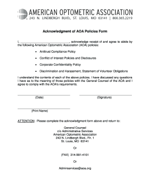 Fillable Online aoa Acknowledgment of AOA Policies Form Fax Email Print ...