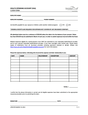 Fillable Online HEALTH SPENDING ACCOUNT (HSA) CLAIM FORM Fax Email ...