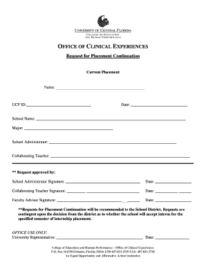 Fillable Online education ucf Request for Placement Continuation Fax Email Print - pdfFiller