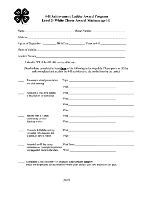 Fillable Online extension psu 4-H Achievement Ladder Award Program ...