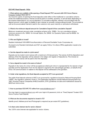 Fillable Online ICICI HFC Fixed Deposit FAQs Fax Email Print - pdfFiller