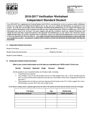 Fillable Online augustatech Independent Standard Verification Worksheet - Augusta Technical ...