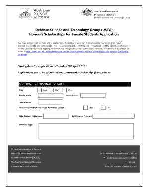 Fillable Online Defence Science and Technology Group (DSTG) Honours ...