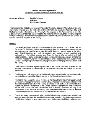 Fillable Online mu Clinical Affiliation Agreement Marquette University ... Fax Email Print ...