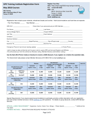 Fillable Online ispe ISPE Training Institute Registration Form May 2016 ...