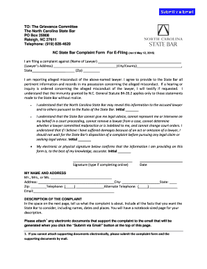 Fillable Online ncbar TO: The Grievance Committee The North Carolina ...