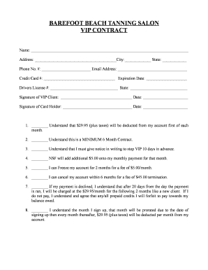 Fillable Online BAREFOOT BEACH TANNING SALON VIP CONTRACT Fax Email ...