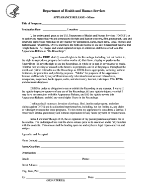 Fillable Online ihs Minor Appearance Release Form Fax Email Print - pdfFiller