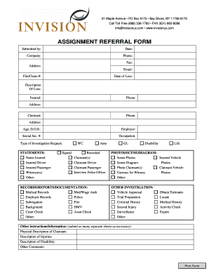 Fillable Online ASSIGNMENT REFERRAL FORM - Invision US Fax Email Print ...