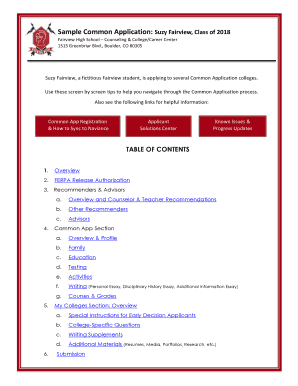 Fillable Online Sample Common Application: Suzy Fairview, Class of 2018 ...