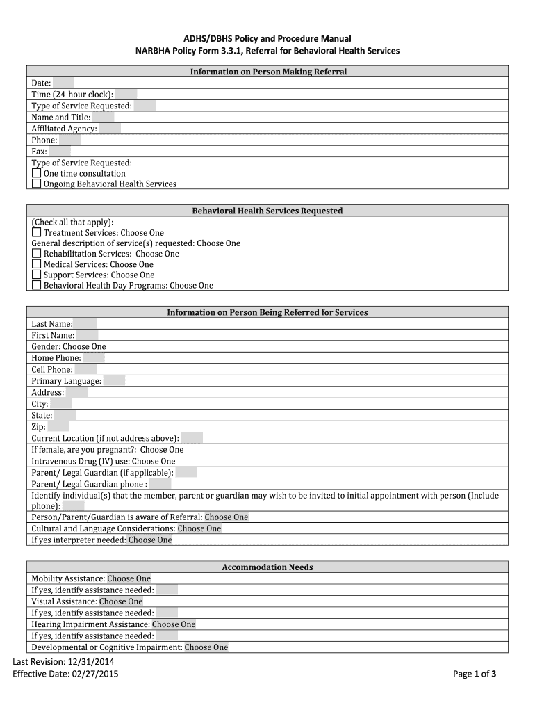 Fillable Online narbha ADHS/DBHS Policy and Procedure Manual NARBHA ...