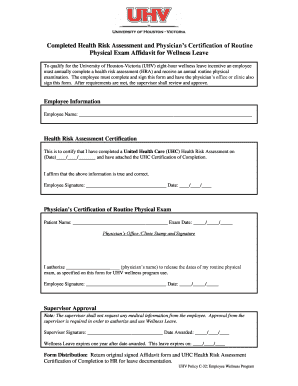 Fillable Online uhv Completed Health Risk Assessment and Physician s ...