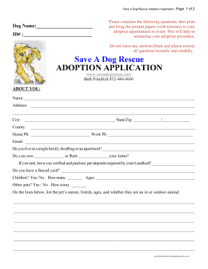 Fillable Online Printable Application - Save A Dog Rescue Fax Email ...