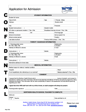 Fillable Online nhs school Application for Admission C - nhs.school.nz ...