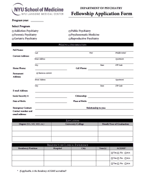 Fillable Online webdoc nyumc DEPARTMENT OF PSYCHIATRY Fellowship ...