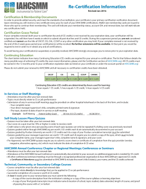 Fillable Online iahcsmm Re-Certification Information - iahcsmm Fax ...
