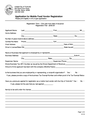 Fillable Online yorkville il Application for Mobile Food Vendor Registration - Yorkville, IL ...