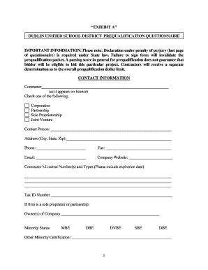 Fillable Online DUBLIN UNIFIED SCHOOL DISTRICT PREQUALIFICATION QUESTIONNAIRE Fax Email Print ...