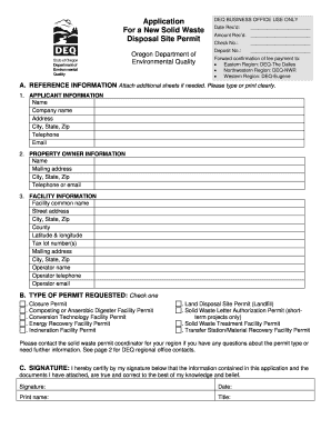 Fillable Online deq state or New Disposal Site Permit Application - deq ...