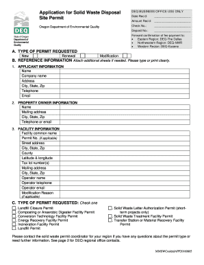 Fillable Online deq state or Application for Solid Waste Disposal DEQ ...