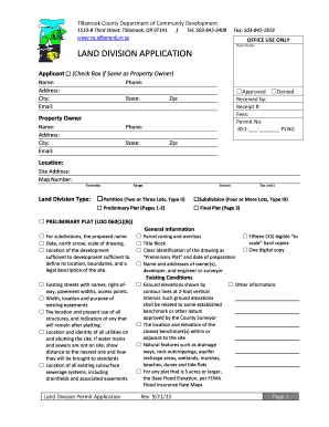 Fillable Online co tillamook or Date Stamp LAND DIVISION APPLICATION ...