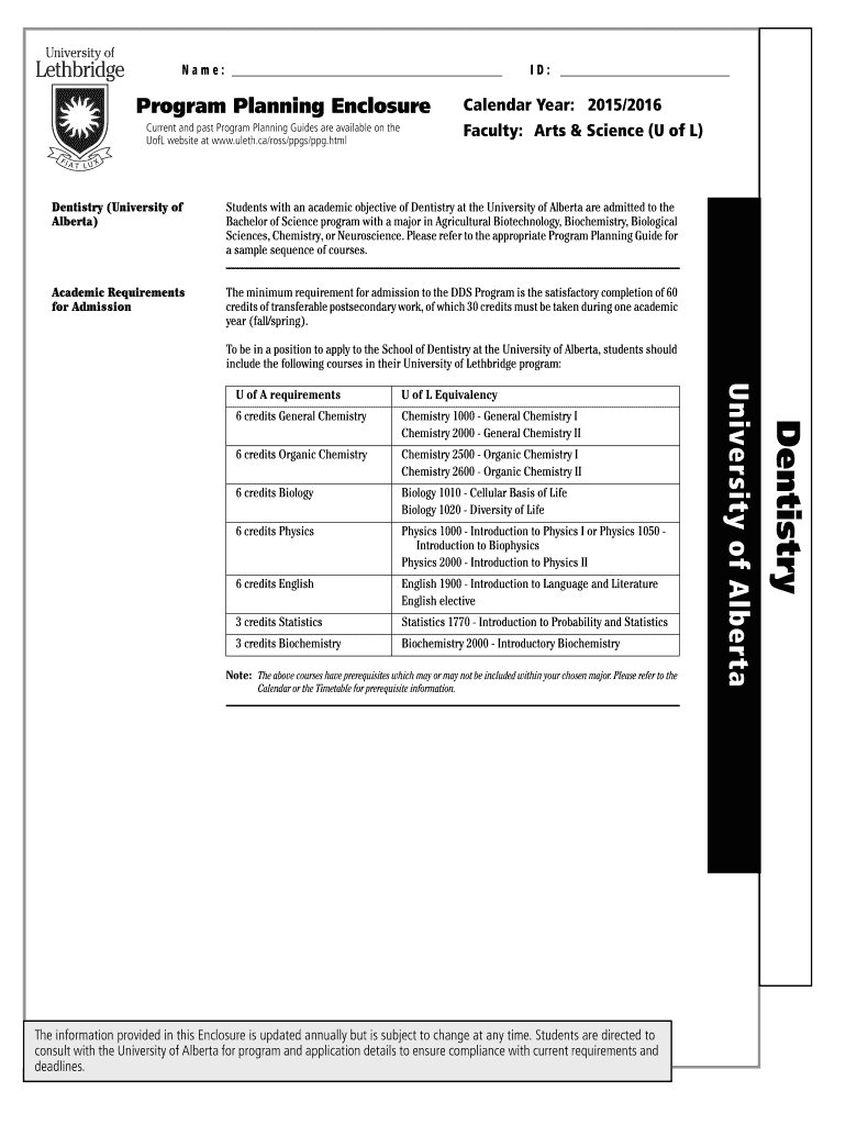 Fillable Online uleth Program Planning Enclosure - University of Lethbridge Fax Email Print ...