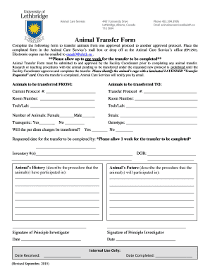 Fillable Online uleth Animal Transfer Form - uleth.ca Fax Email Print ...