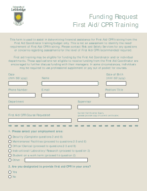 Fillable Online uleth Funding Request First Aid/CPR Training Fax Email ...