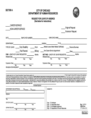 Fillable Online PER-73-A Request for Leave of Absence -City of Chicago ...