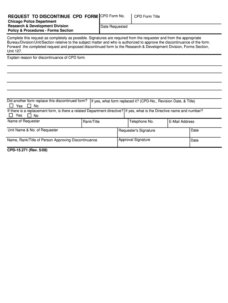 Fillable Online REQUEST TO DISCONTINUE CPD FORM CPD Form No. CPD Form ...
