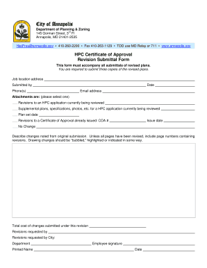 Fillable Online HPC Certificate of Approval Revision Submittal Form Fax Email Print - pdfFiller