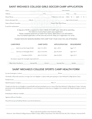 Fillable Online smcvt SAINT MICHAEL S COLLEGE GIRLS SOCCER CAMP - smcvt ...