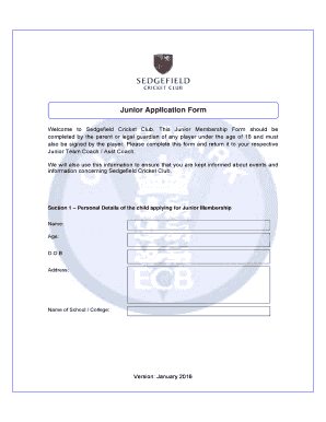 Fillable Online SCC Junior Application Form 2016 - Pitchero Fax Email Print - pdfFiller