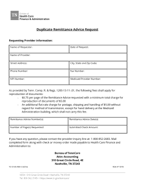 Fillable Online tn Duplicate Remittance Advice Request Fax Email Print - pdfFiller